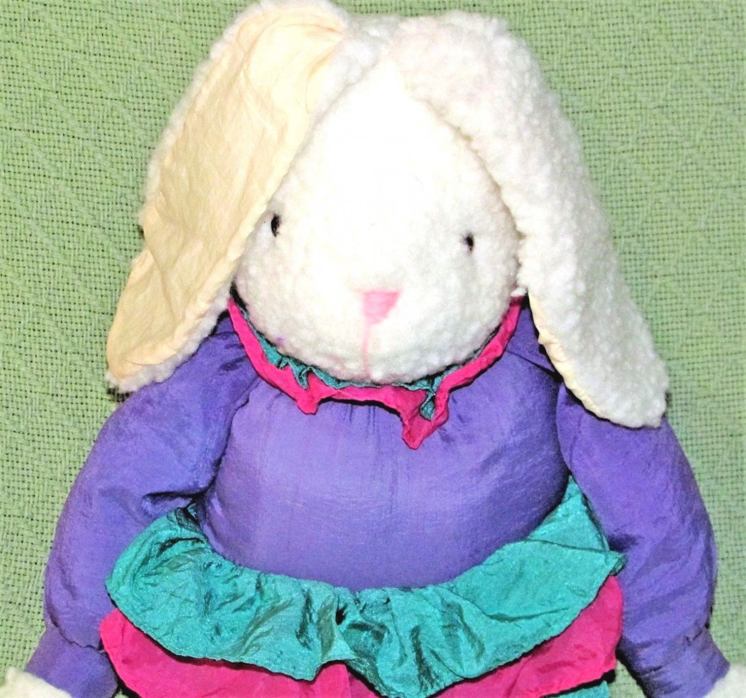24" NYLON BUNNY Plush Puffalump Style GIRL Long FloppyRabbit Pink Green ...
