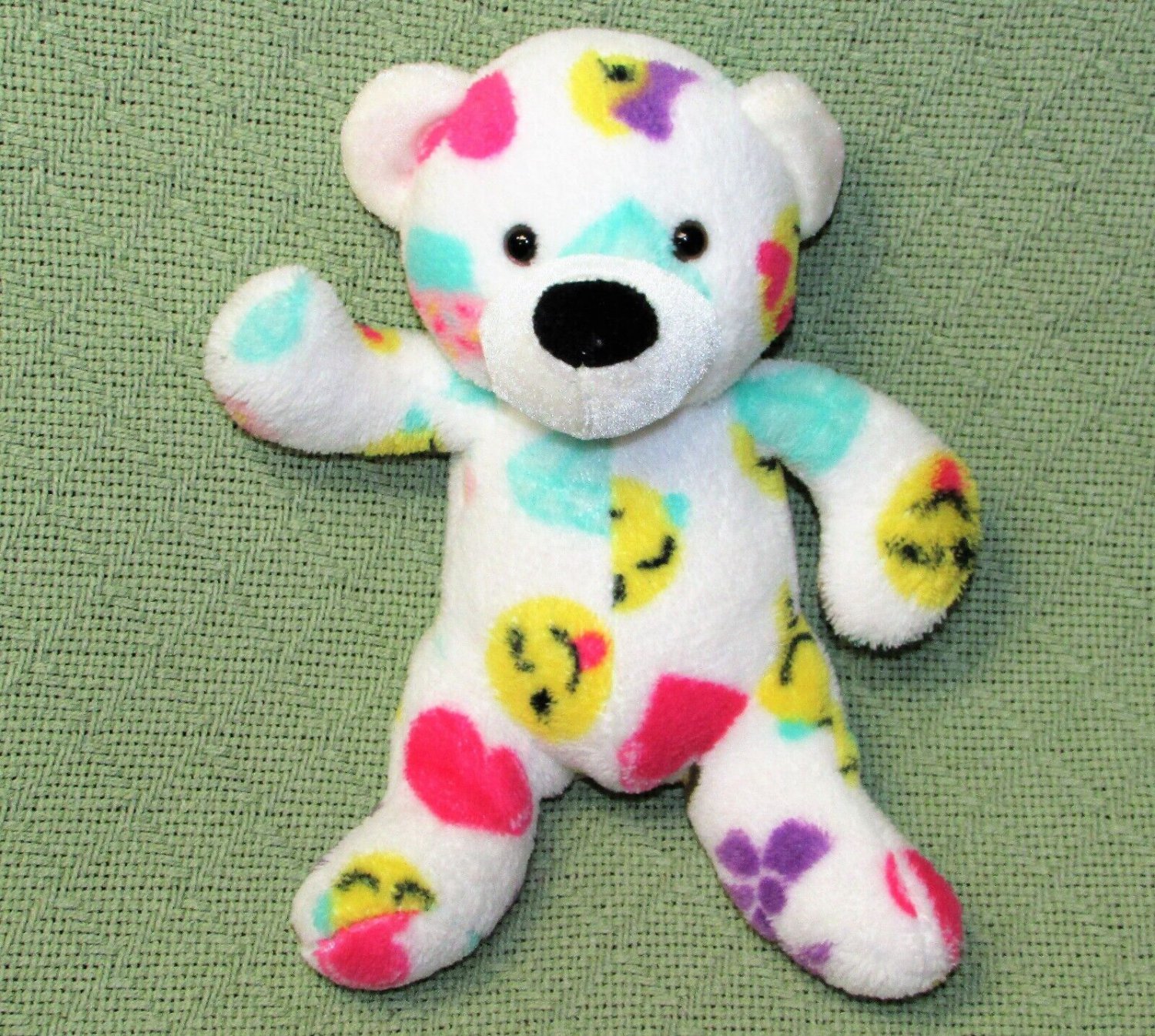 WORLD PLUSH EMOJI TEDDY 9" BEAR PLUSH STUFFED ANIMAL WHITE PINK YELLOW ...