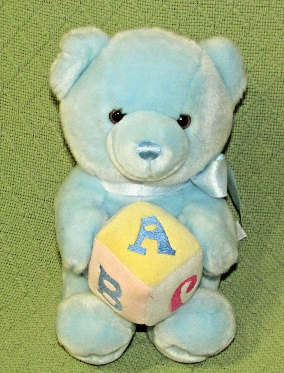 AURORA BABY BLUE PLUSH TEDDY BEAR ALPHABET Block Stuffed PASTEL CRIB ...
