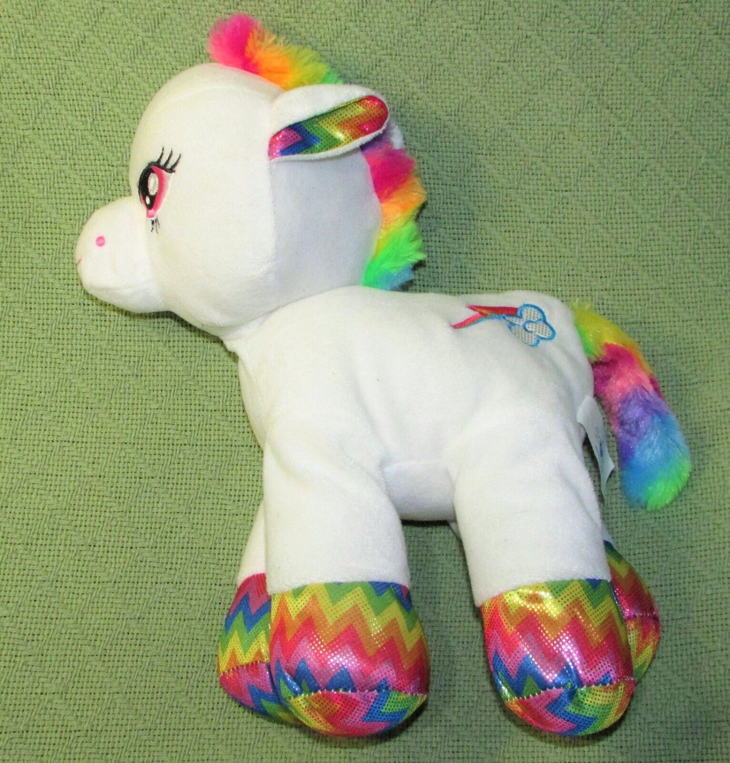 12" HUGFUN RAINBOW PONY PLUSH HORSE WHITE CHEVRON HOOF CLOUD SYMBOL ...