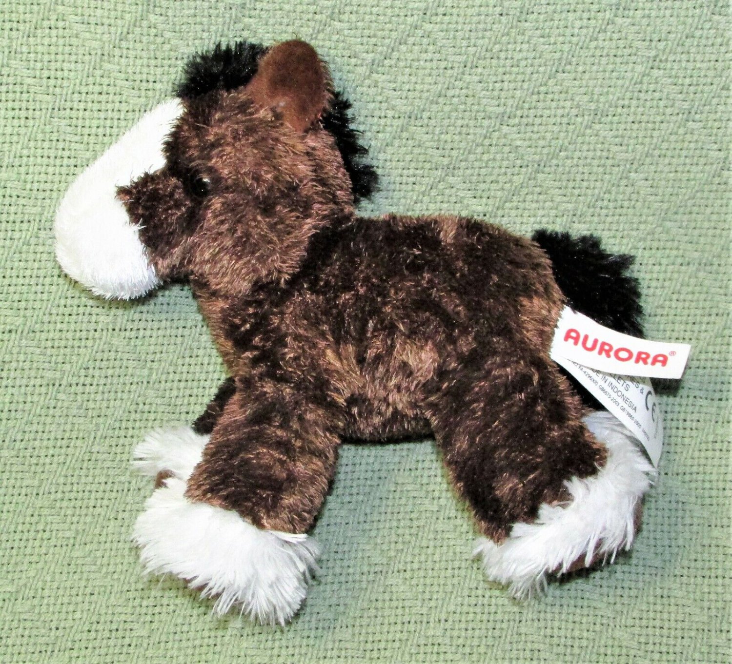 AURORA WORLD MINI FLOPSIES 6" HORSE PONY STUFFED ANIMAL BROW WHITE SOFT ...