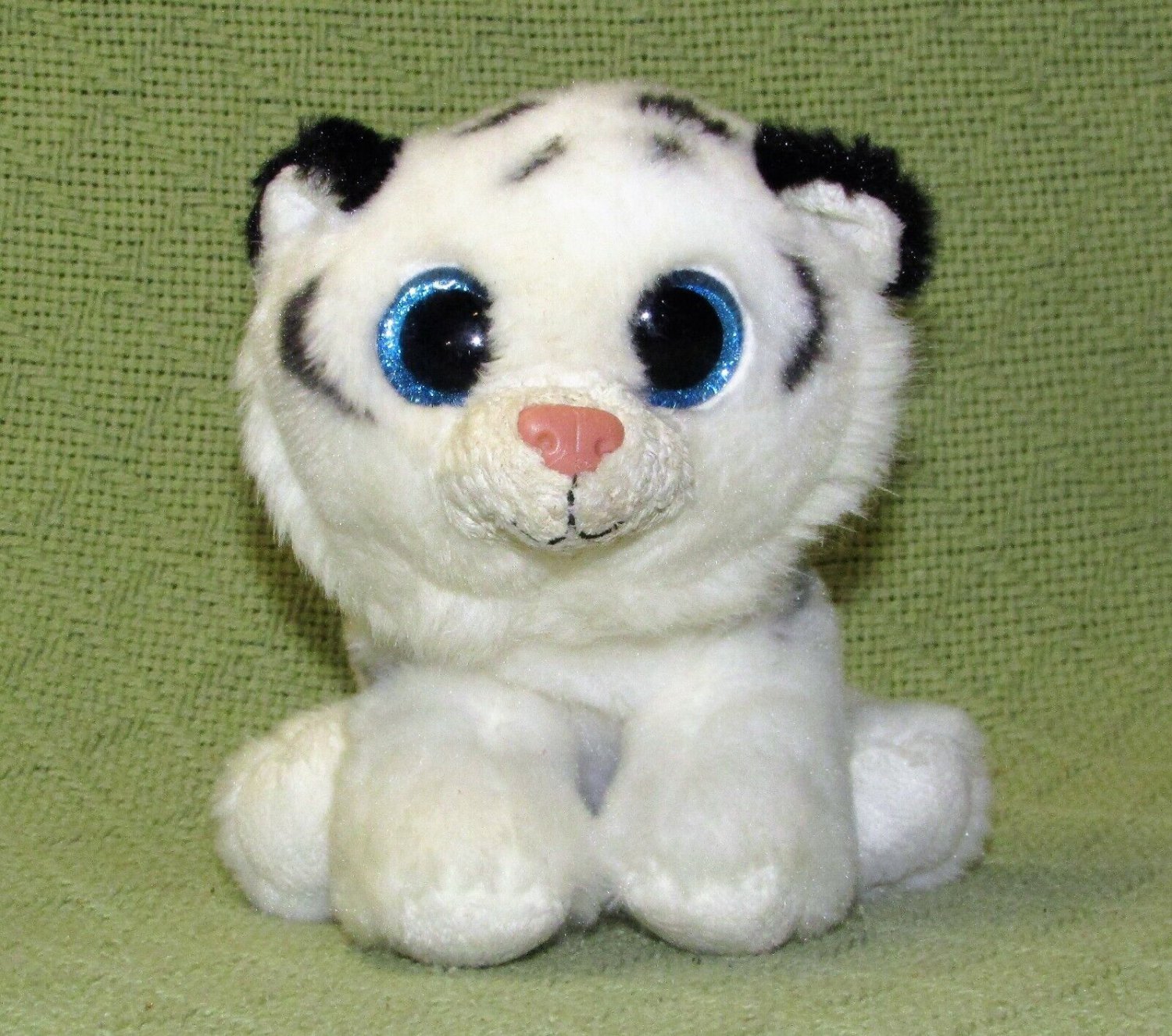 TY BEANIE VELVETY WHITE TIGER TUNDRA 6" SPARKLE BLUE EYES PLUSH STUFFED ...