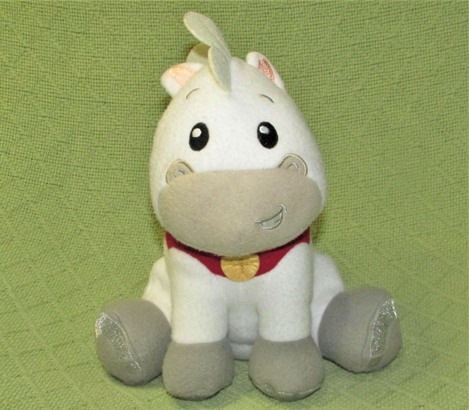 10" PLUSH WHITE HORSE PONY STUFFED ANIMAL GOOD LUCK SILVER HORSESHOES ...