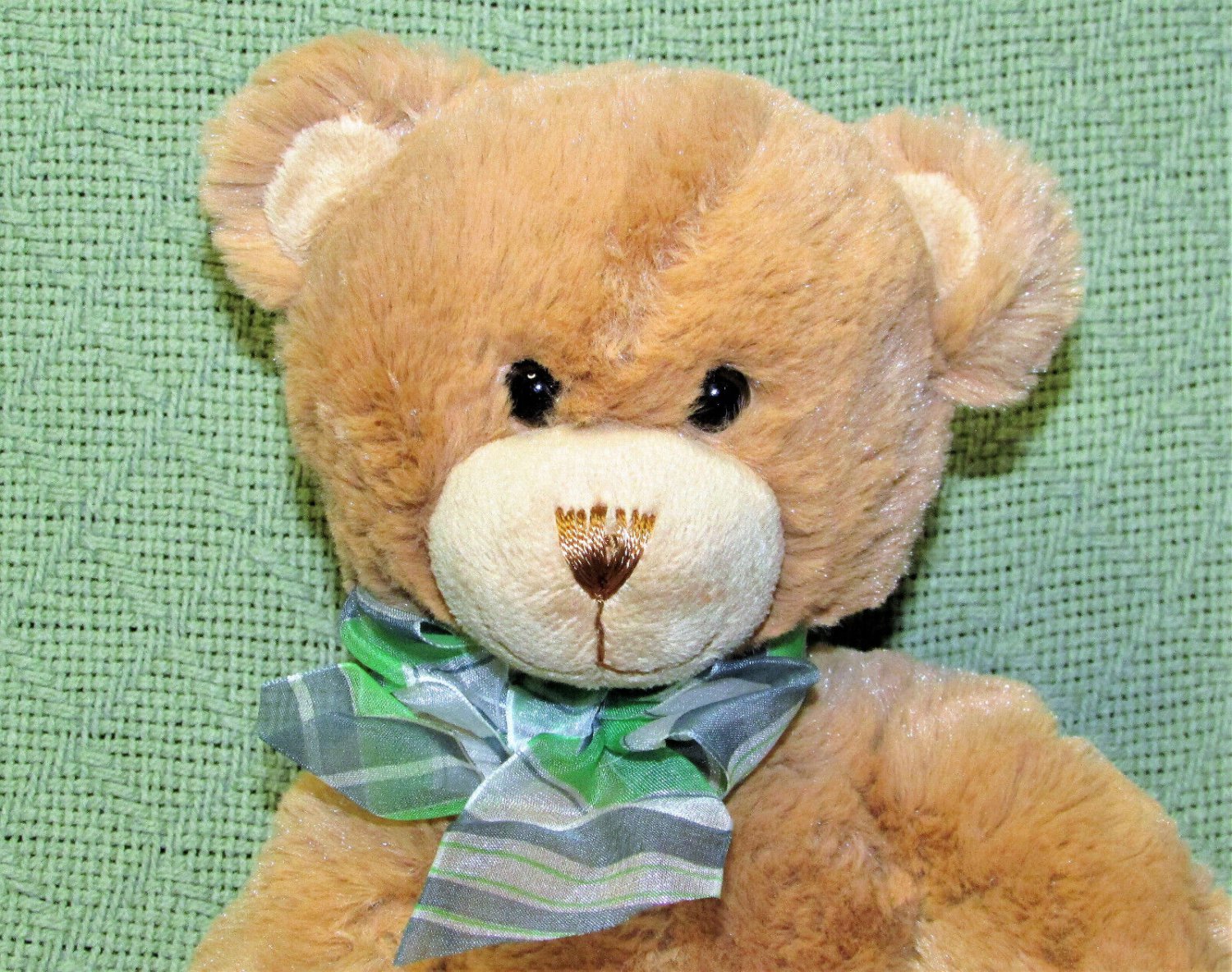 FIRST & MAIN DEAN TEDDY BEAR STUFFED ANIMAL 11" SOFT TAN PLUSH GREEN ...