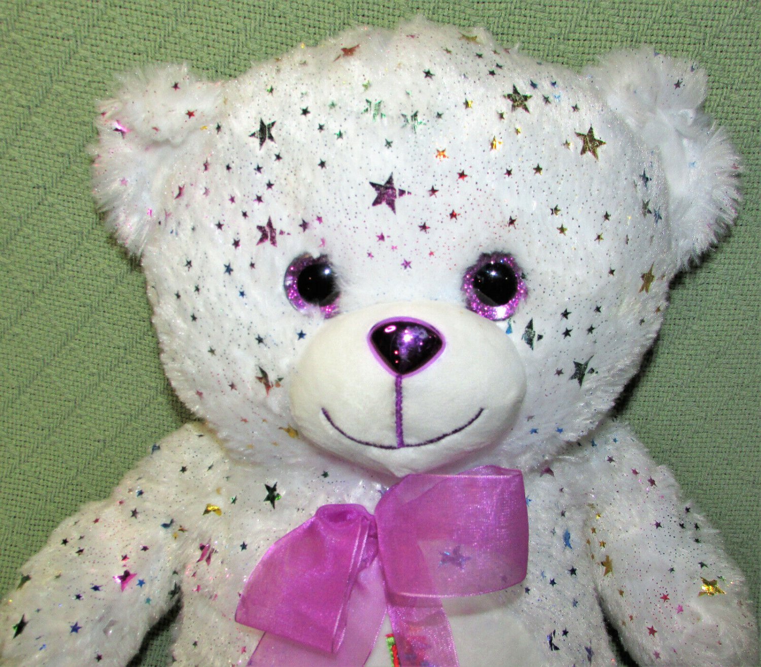 18" SIX FLAGS OVER TEXAS TEDDY BEAR STUFFED ANIMAL SHINING STARS PURPLE ...