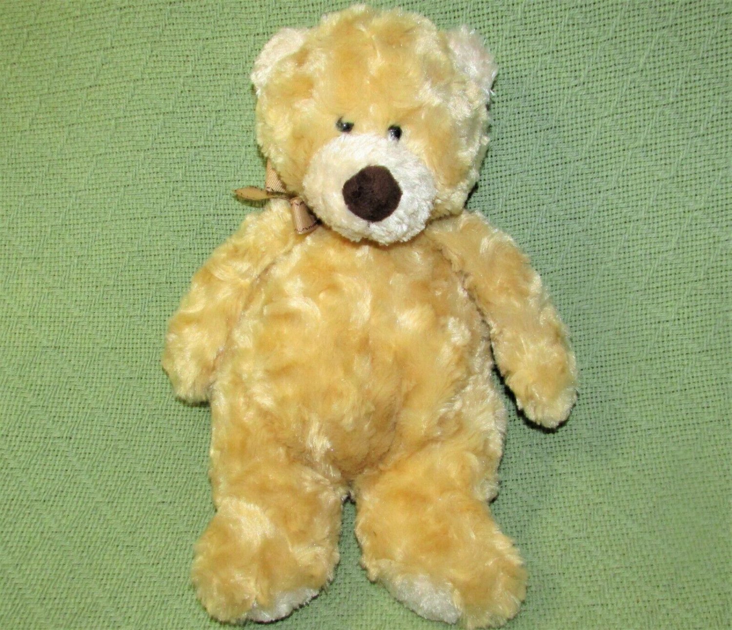 AURORA 11" TEDDY BEAR TAN PLUSH STUFFED ANIMAL WITH BOW AND BEANBAG ...