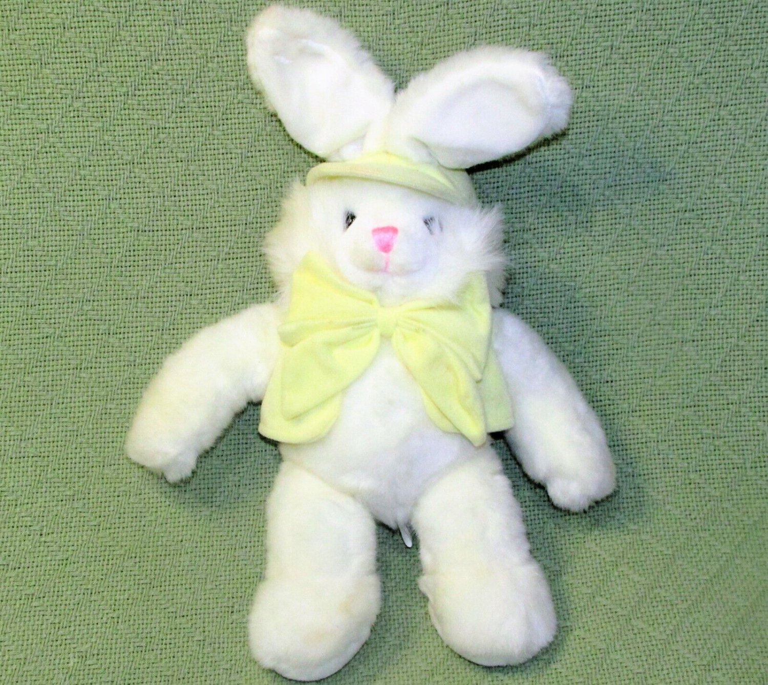 12" JSTUFF PLUSH BUNNY WHITE RABBIT STUFFED ANIMAL YELLOW HAT VEST ...
