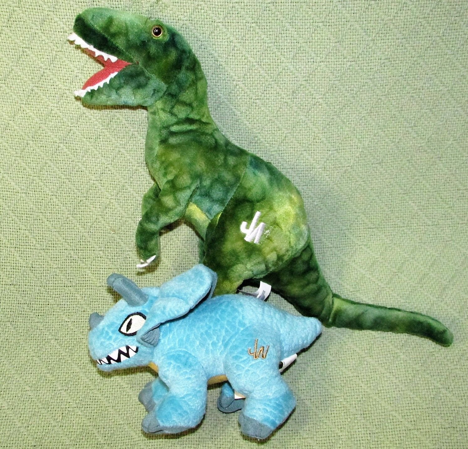 JURASSIC WORLD DINOSAURS Plush Green Raptor 11" & Blue Triceratops 8 ...