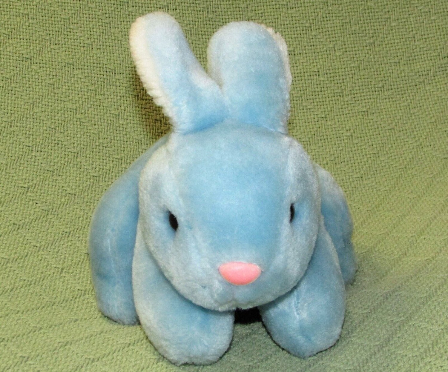 10" VINTAGE BLUE BUNNY RABBIT PLUSH STUFFED ANIMAL WHITE TAIL EARS PINK ...