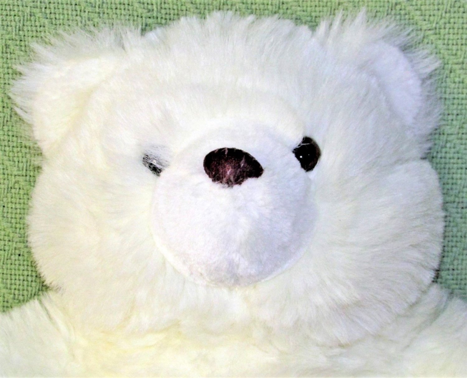 14" HUGFUN VINTAGE TEDDY BEAR PLUSH FURRY WHITE SITTING with BROWN PAWS ...