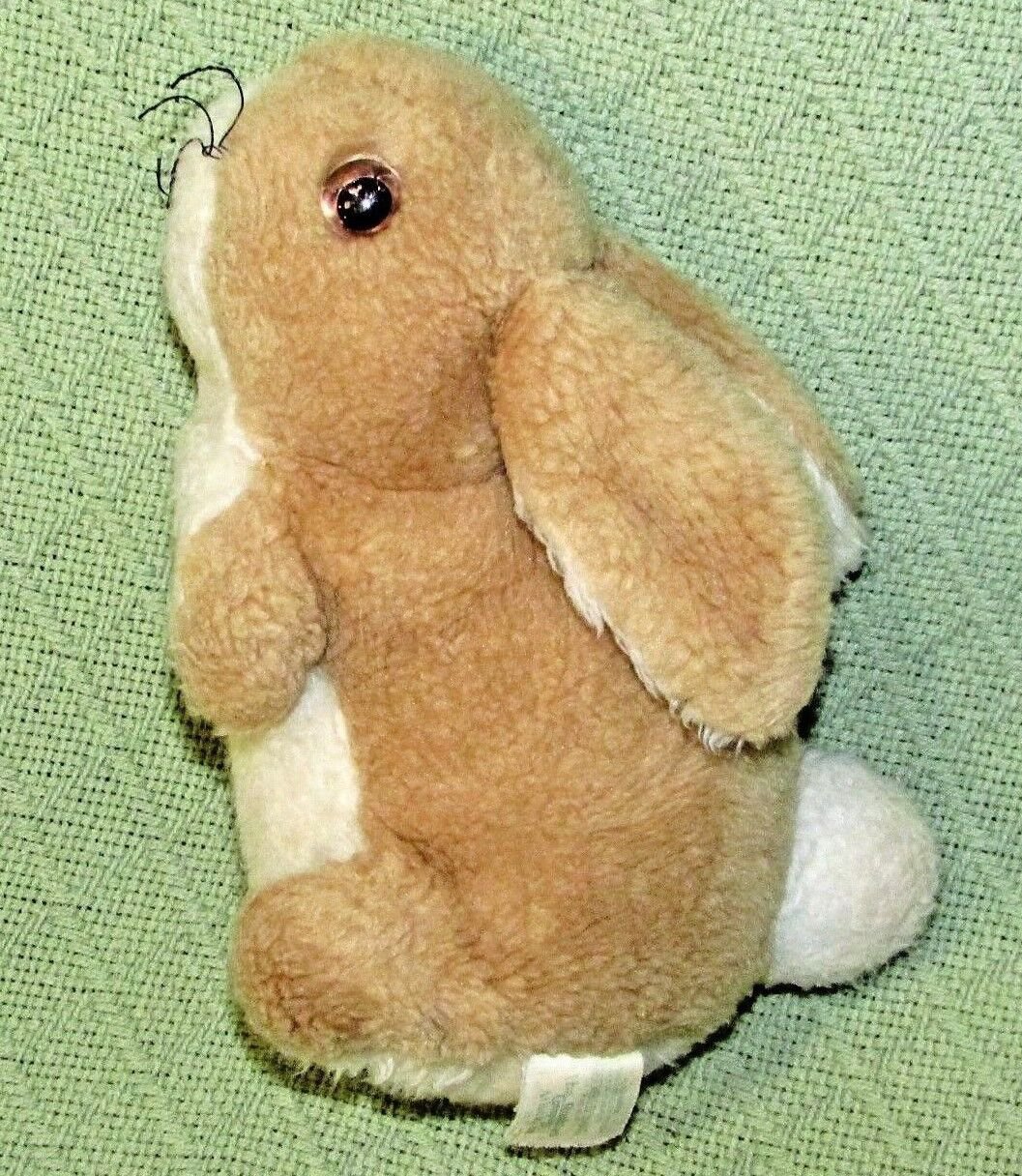 VINTAGE 9" RUSHTON BUNNY Plush RABBIT Lop Eared Tan White Whiskers Toy ...