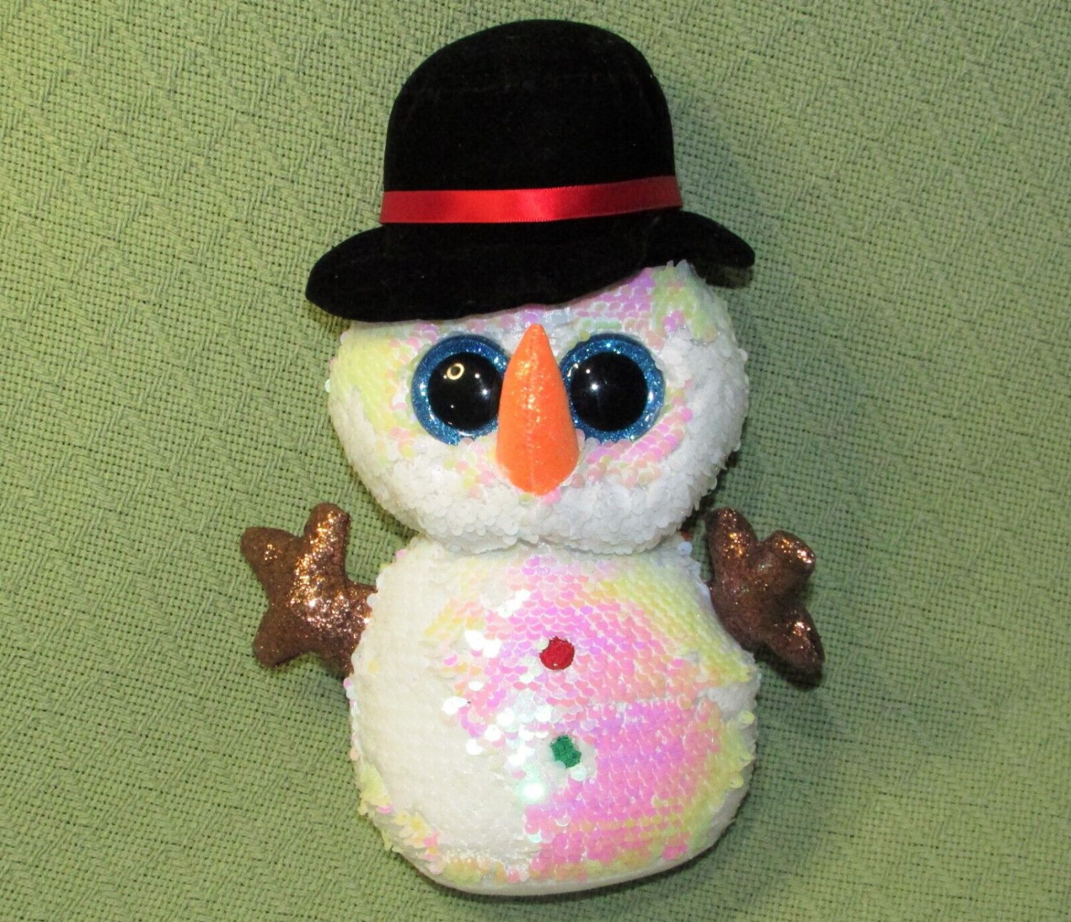 11" BEANIE BOOS MELTY SNOWMAN GLITTER FLIPPABLES PLUSH WHITE PINK ...
