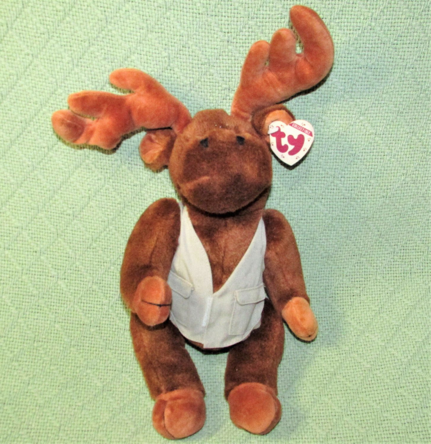 15" TY MONTGOMERY MOOSE COLLECTIBLE VINTAGE JOINTED PLUSH WITH HEART ...