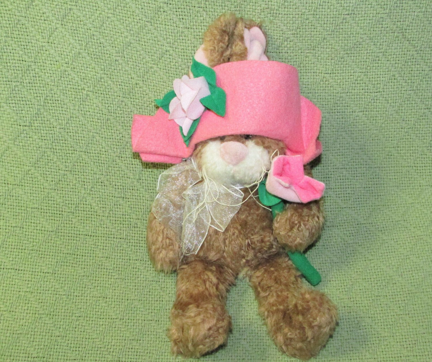 12" VINTAGE GIBSON GREETINGS BUNNY 1998 PLUSH HARES IN HATS PINK with ...