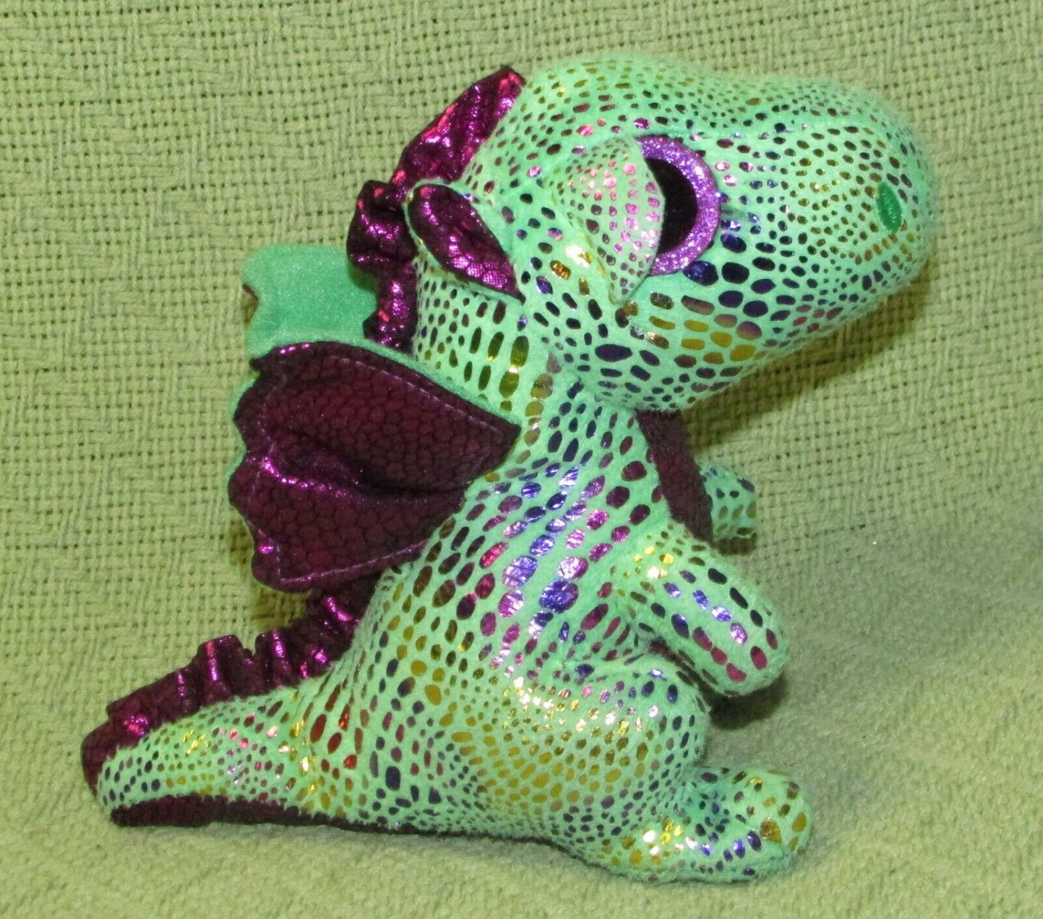 TY BEANIE BOOS 6" CINDER DRAGON GLITTER GREEN PURPLE WINGS PLUSH ...