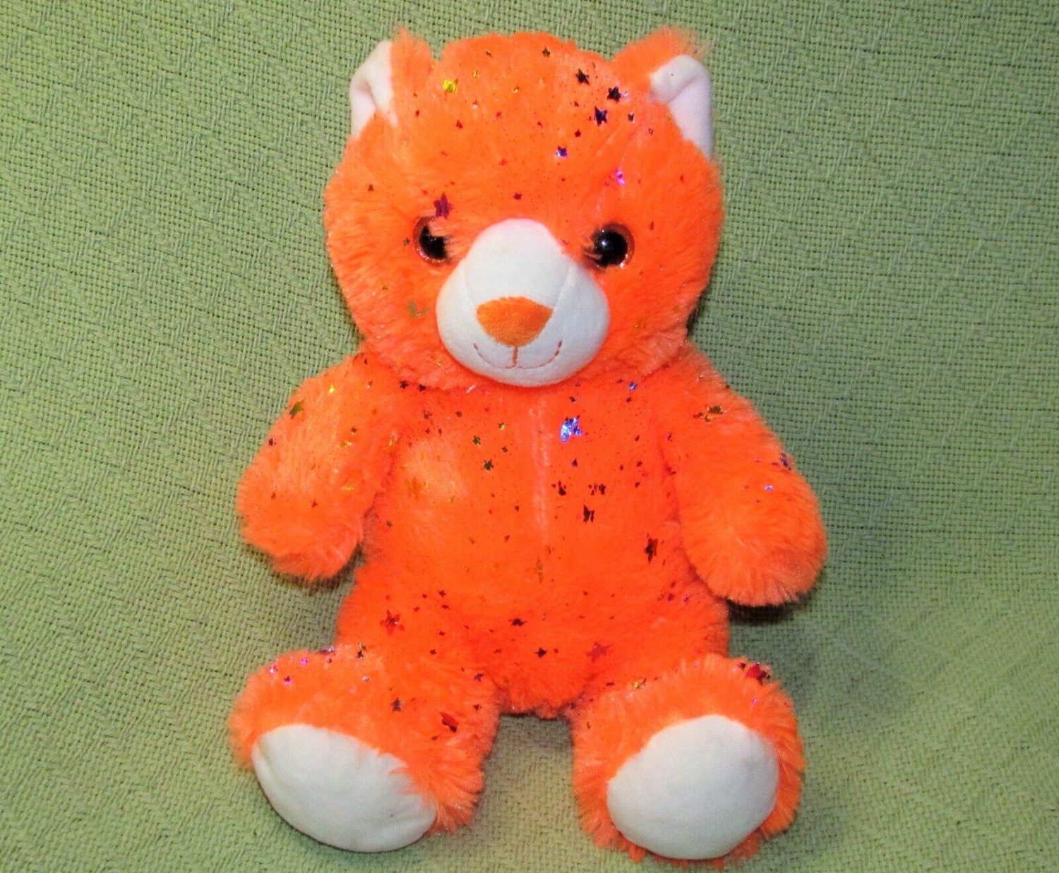 10" KELLYTOY ORANGE TEDDY GLITTER SPARKLE PLUSH BEAR STUFFED ANIMAL ...