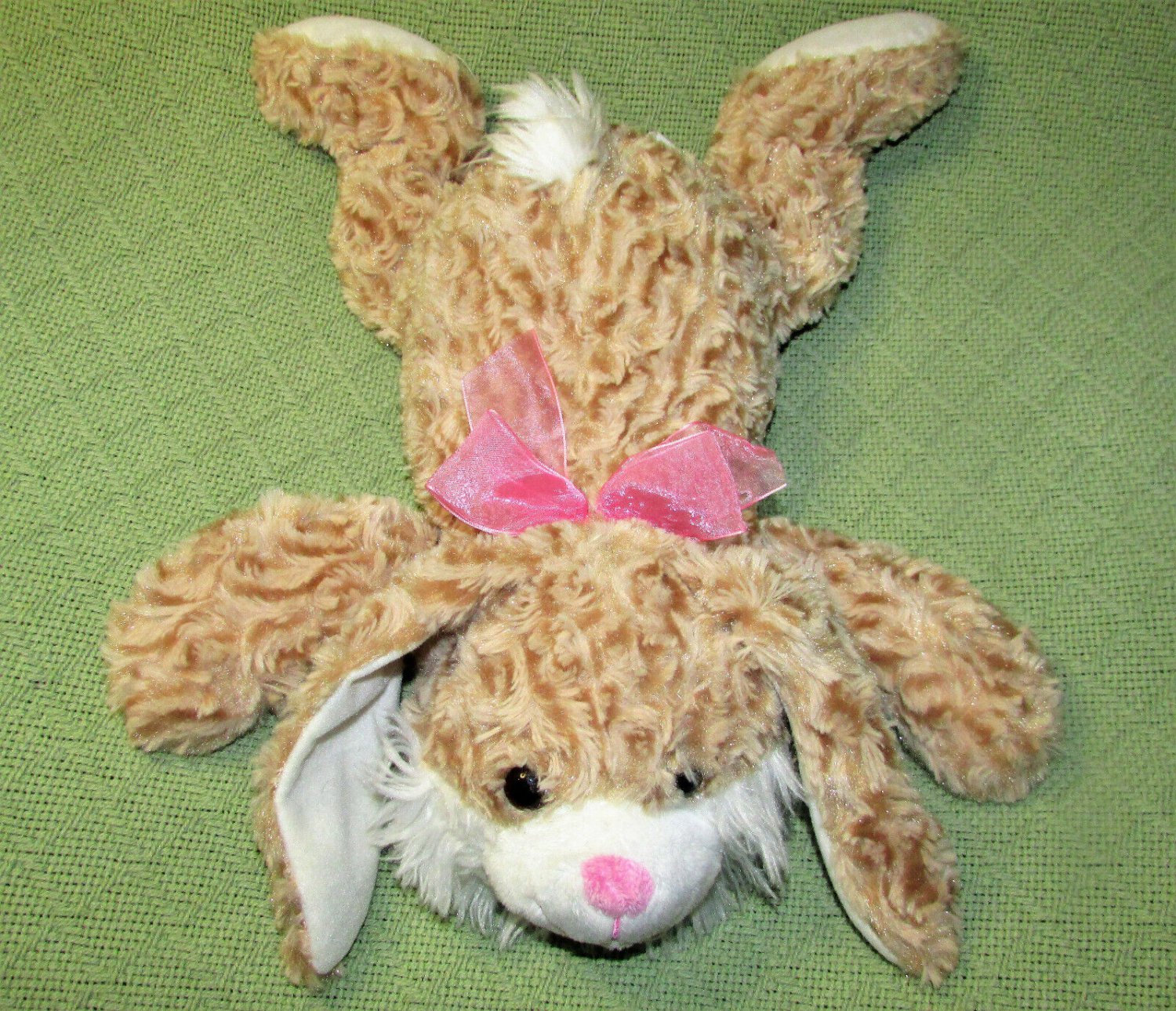 16" DREAM PLUSH BUNNY WALMART STUFFED ANIMAL TAN WHITE PINK BOW LAYING ...