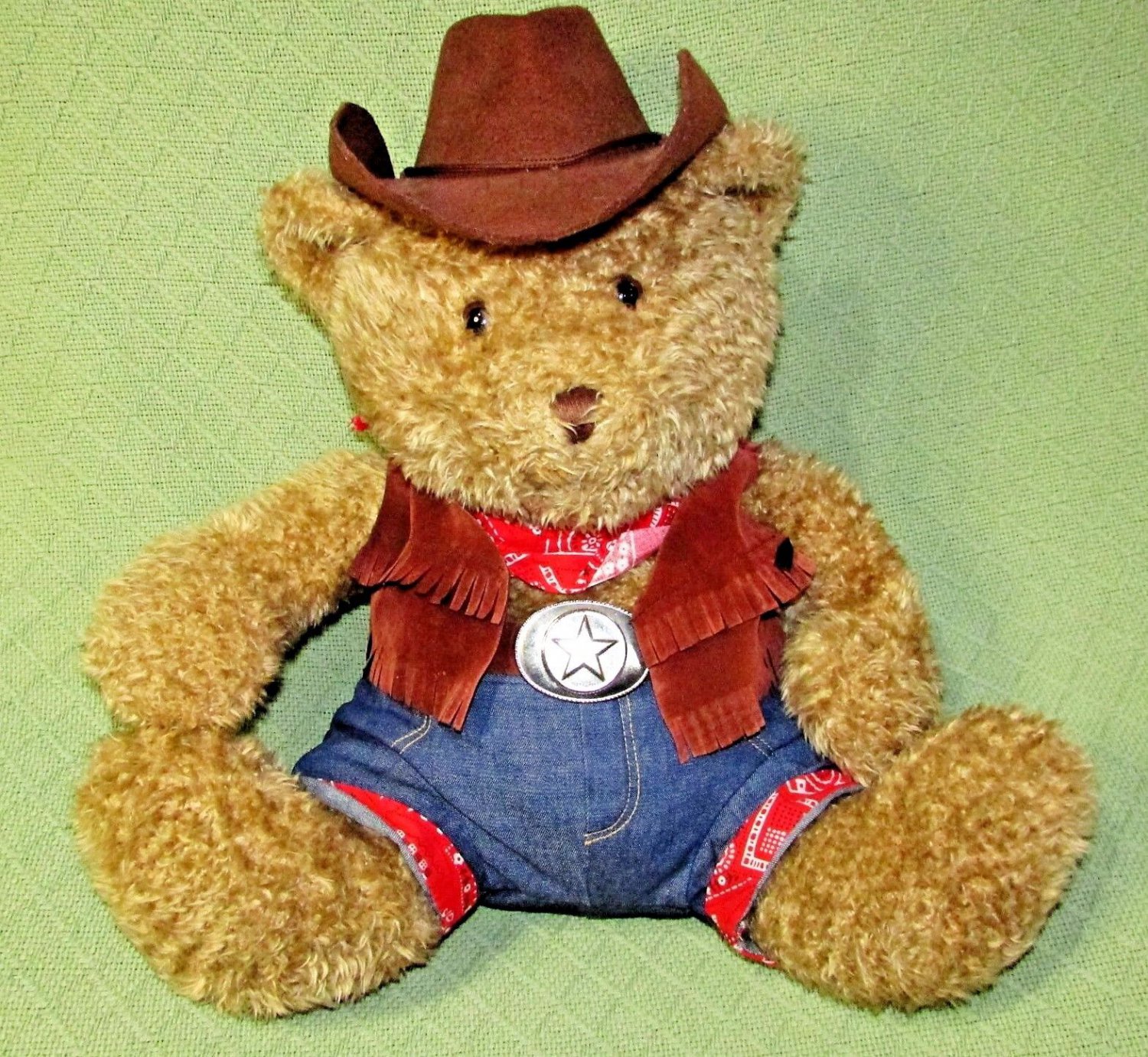 SNUGGIE COWBOY TEDDY BEAR 17" VINTAGE PLUSH TAN HAT BELT BUCKLE JEANS ...