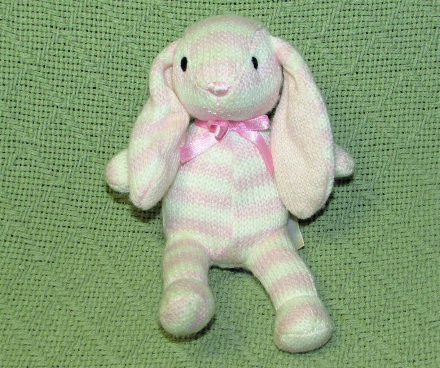 FAO SCHWARZ MINI BUNNY PLUSH PINK STRIPED 6" KNIT PLUSH STUFFED LOP ...