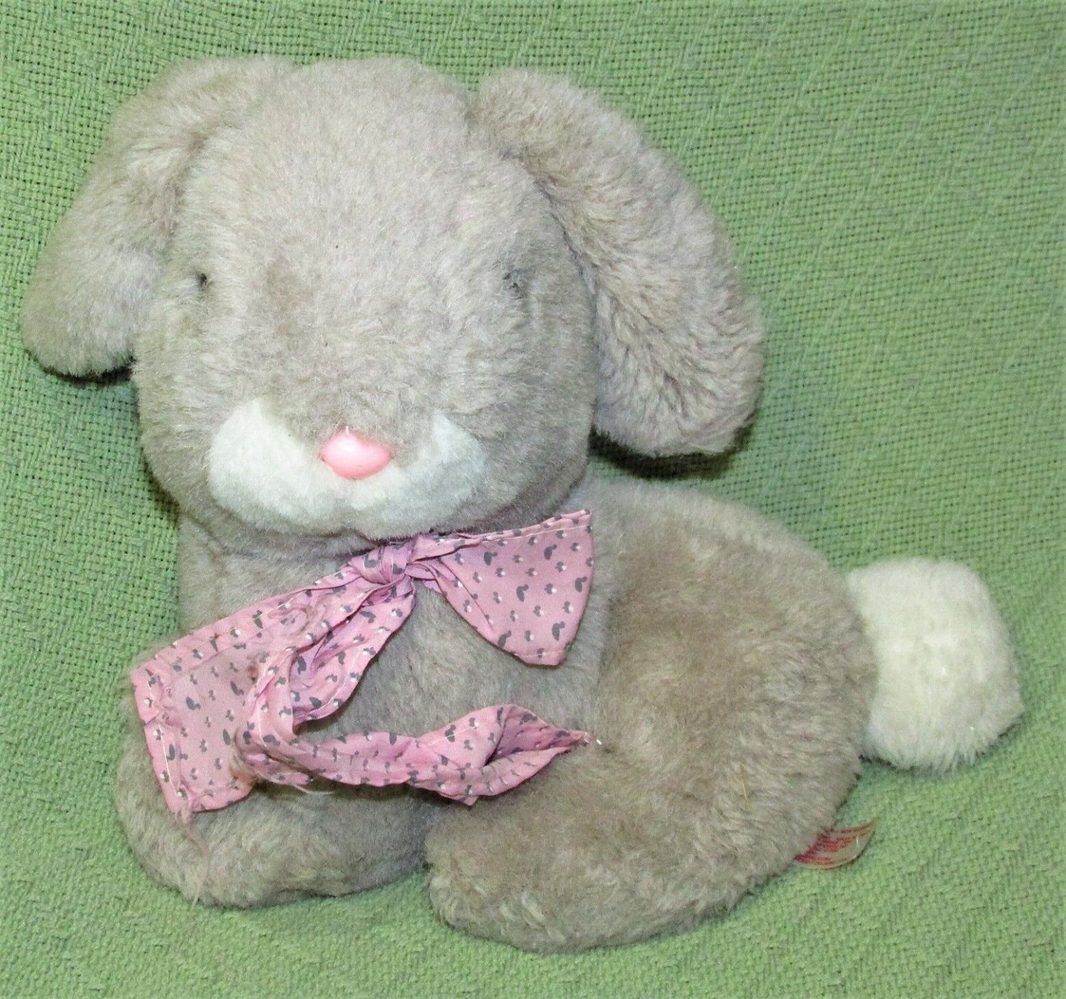 11" VINTAGE DAN DEE BUNNY RABBIT GREY STUFFED ANIMAL PINK DUSTY ROSE ...