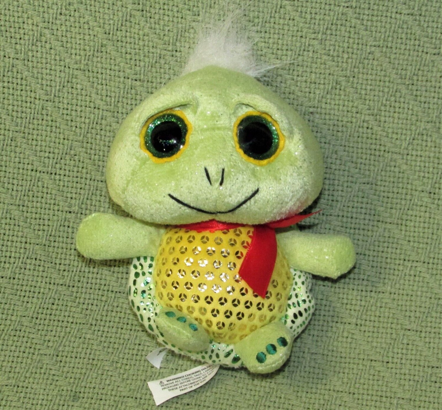 GALERIE 6" GREEN TURTLE PLUSH SPARKLE SHELL BIG EYES YELLOW TUMMY RED ...