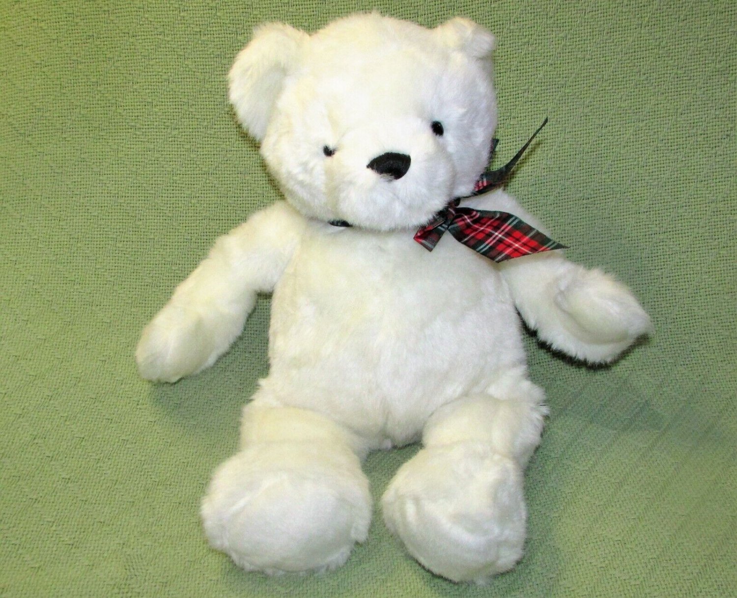 18" GANZ JORDAN TEDDY BEAR STUFFED ANIMAL WHITE PLUSH RED GREEN PLAID ...
