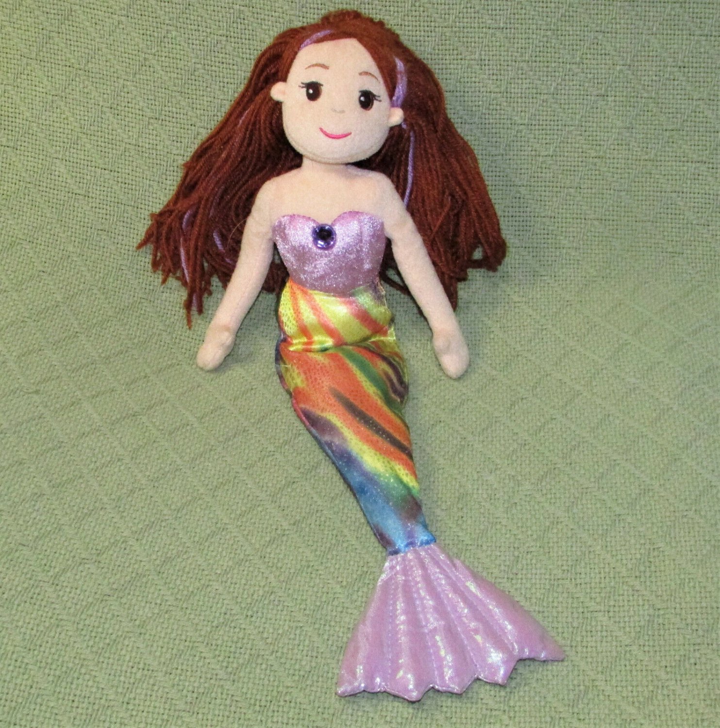 18" AURORA SEA SPARKLES MERMAID PLUSH PURPLE STUFFED DOLL BROWN HAIR ...