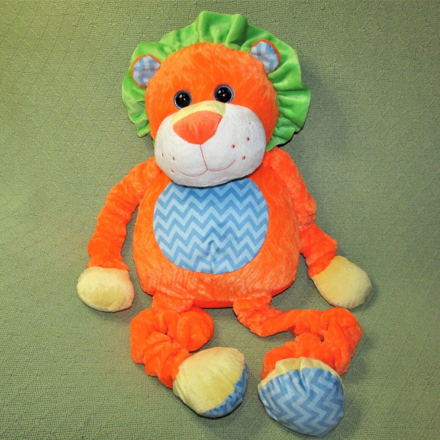 35" HUGFUN LION JUMBO PLUSH ORANGE GREEN BLUE CHEVRON STUFFED ANIMAL ...