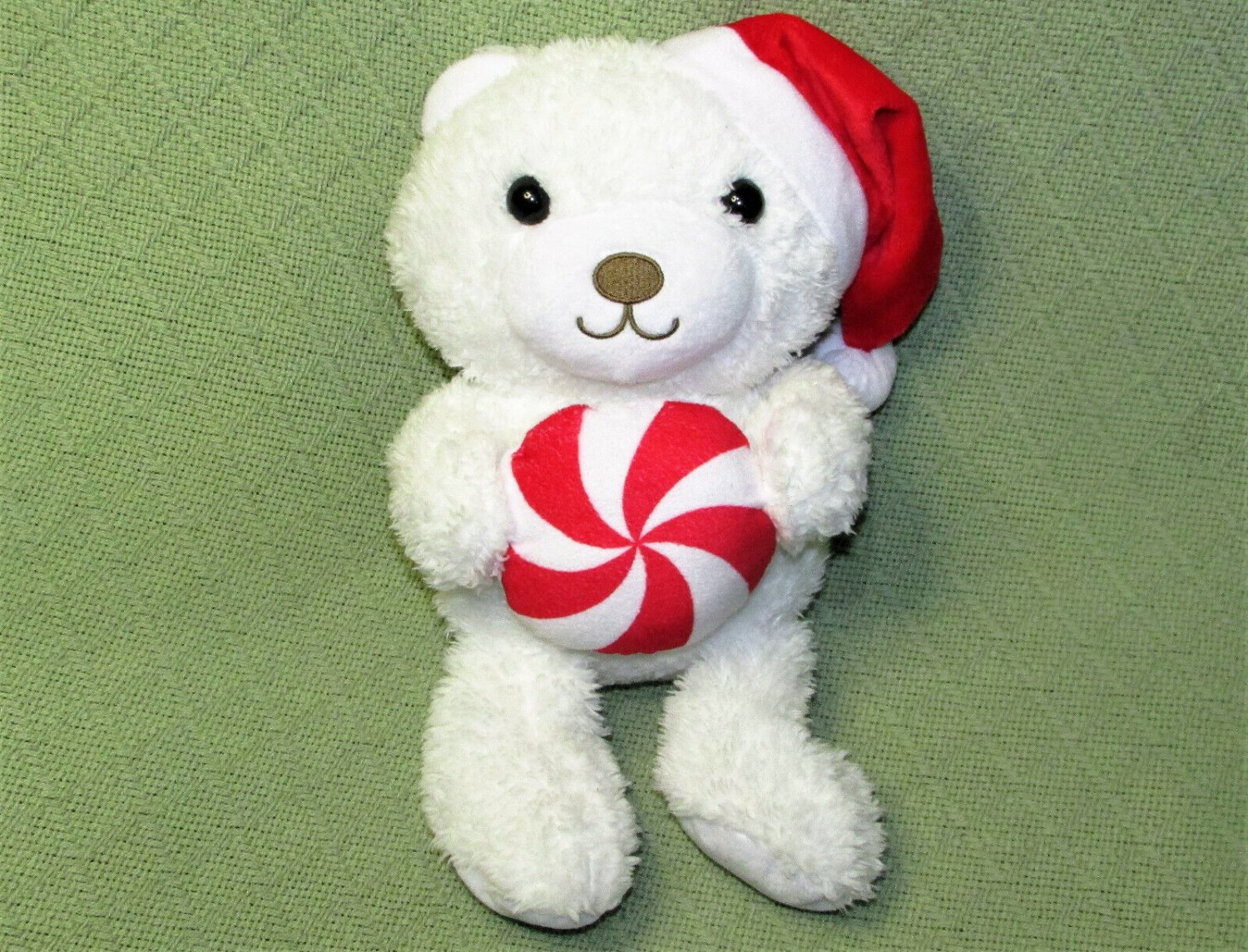 12" HALLMARK CHRISTMAS SANTA BEAR PEPPERMINT CANDY PLUSH STUFFED ANIMAL ...