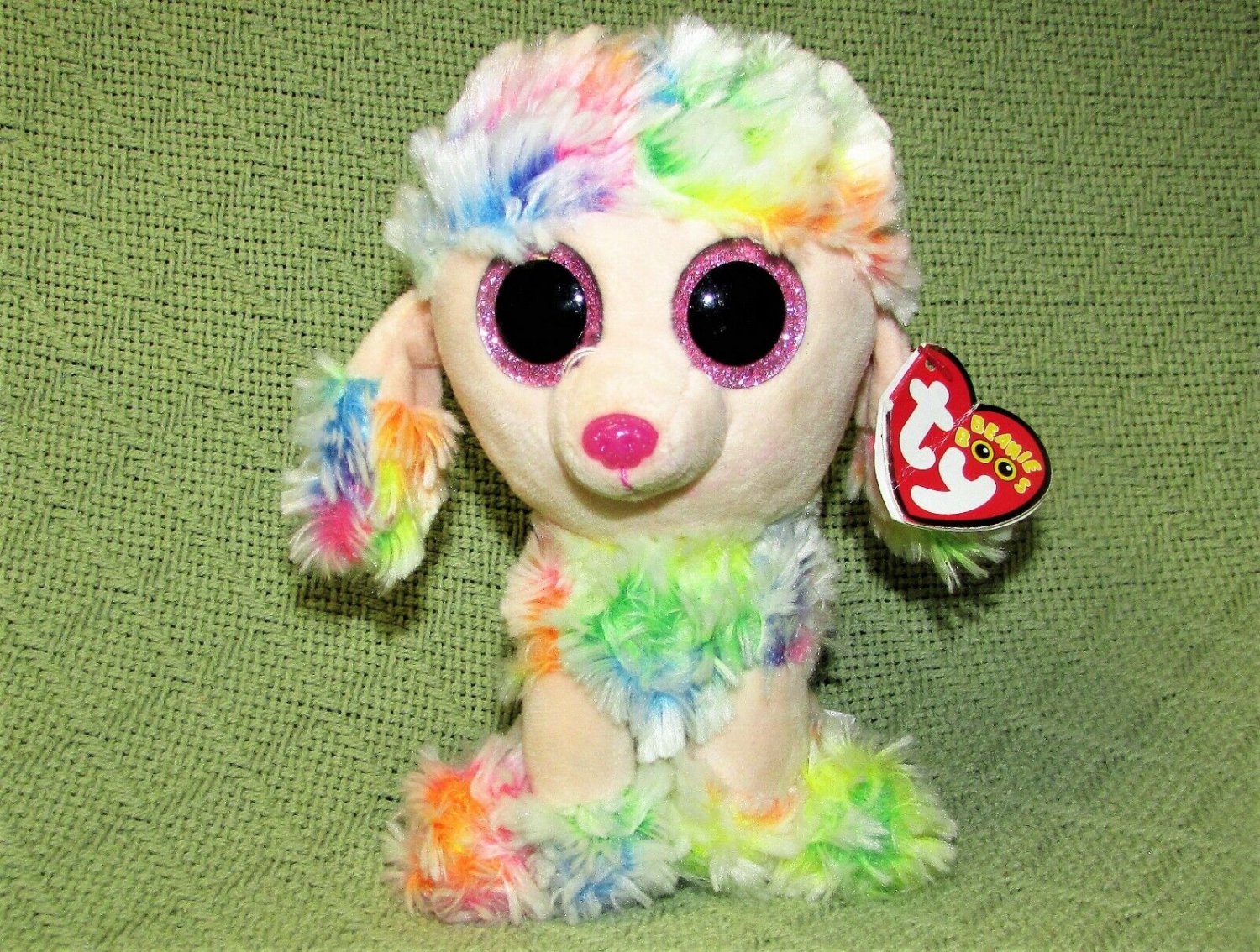 TY BEANIE BOOS RAINBOW POODLE PLUSH STUFFED PUPPY DOG TYE DYED 7" w ...