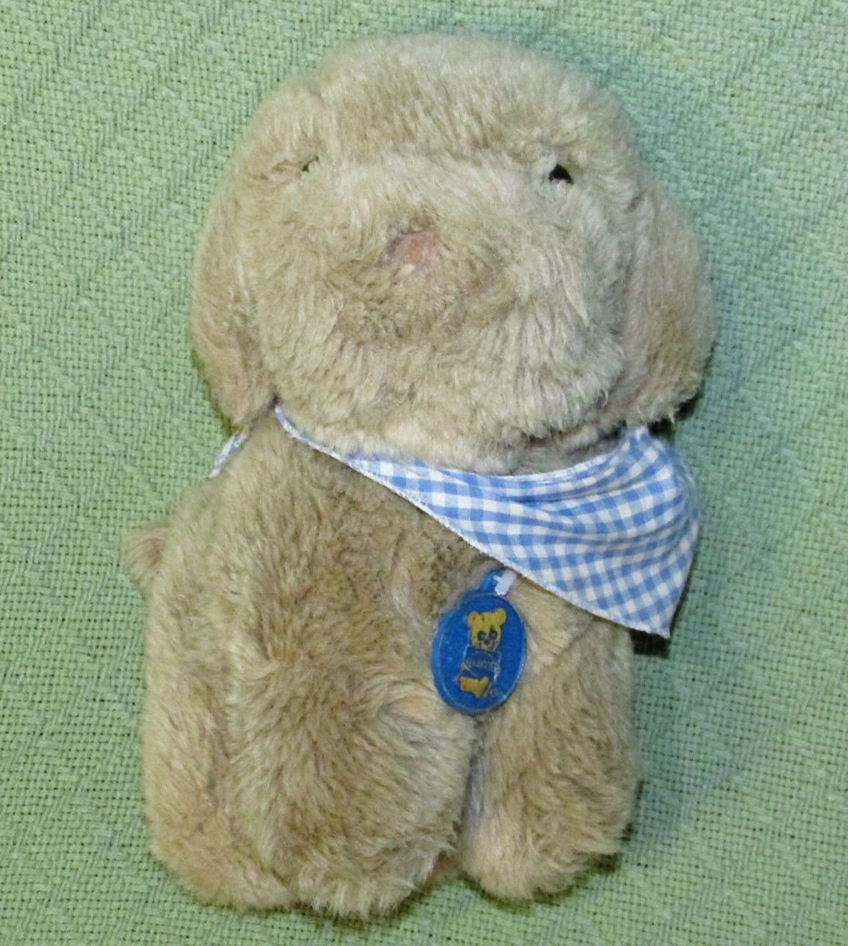 1985 DAKIN DOG PUPPY PLUSH with Blue Checkered BANDANA + PLASTIC TAG 9 ...