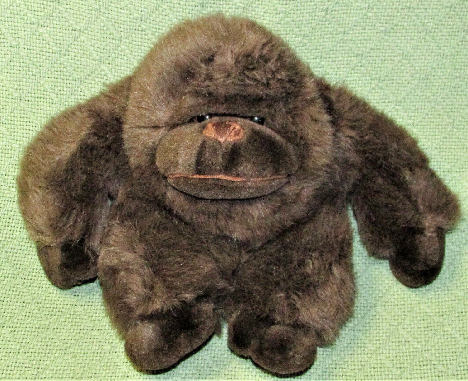 9" PIER 1 GORILLA STUFFED ANIMAL BROWN PLUSH FURRY SITTING ROLY POLY ...