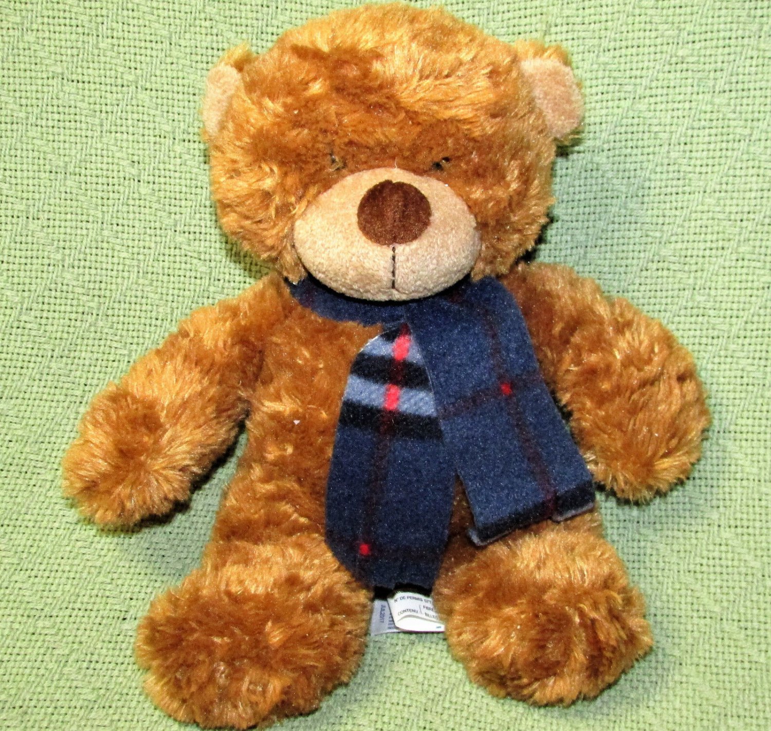 9" AURORA TEDDY BEAR Blue Plaid Scarf Plush Stuffed Animal Tan Soft ...
