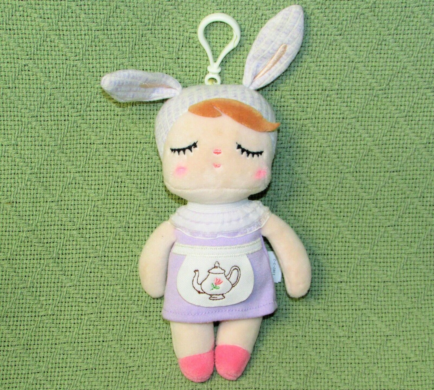 10" METOO ANGELA BUNNY CLIP ON PLUSH STUFFED ANIMAL RABBIT TEAPOT APRON ...