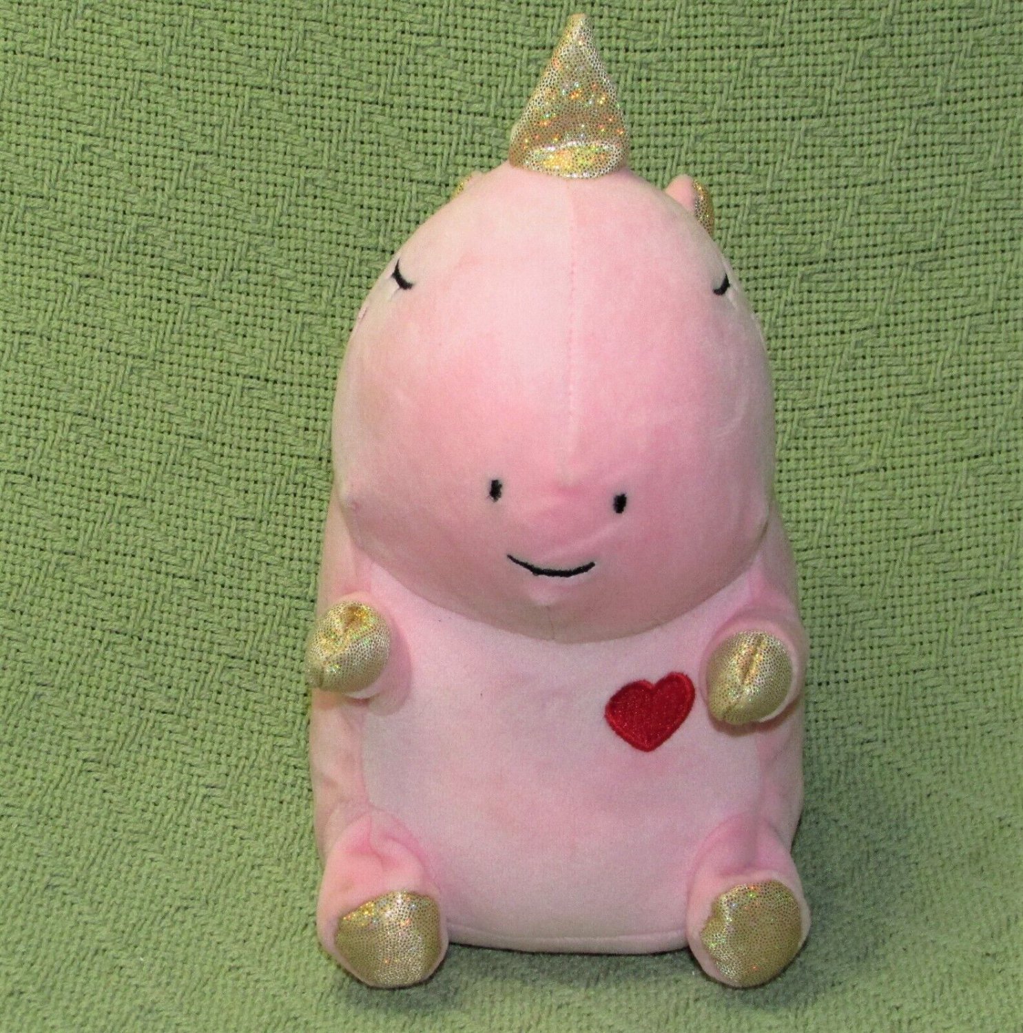 7" HUGFUN SQUISHABLE PLUSH PINK UNICORN SUPER SOFT RED HEART GOLD HORN ...