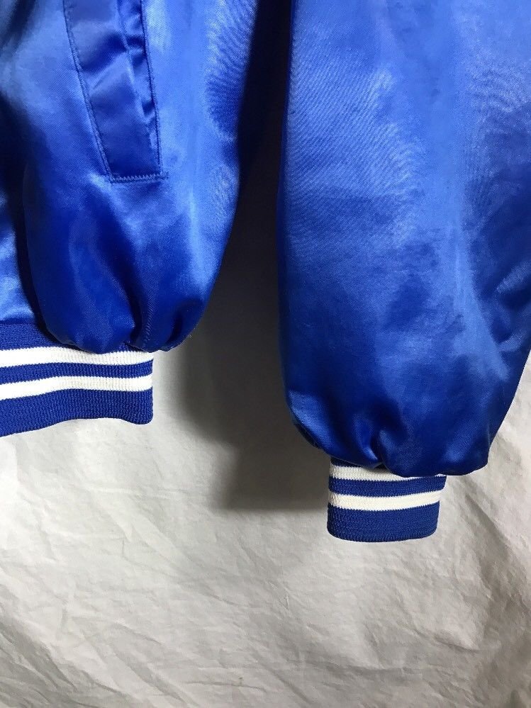 Blue Satin Jacket Small Lined Auburn Sportswear Evanite Fiber Vintage 80s