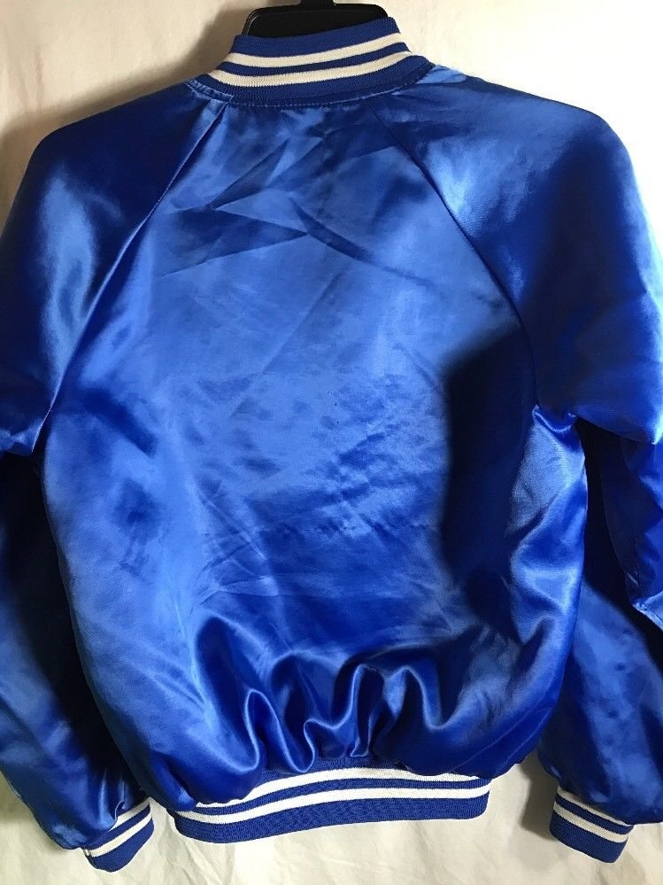 Blue Satin Jacket Small Lined Auburn Sportswear Evanite Fiber Vintage 80s