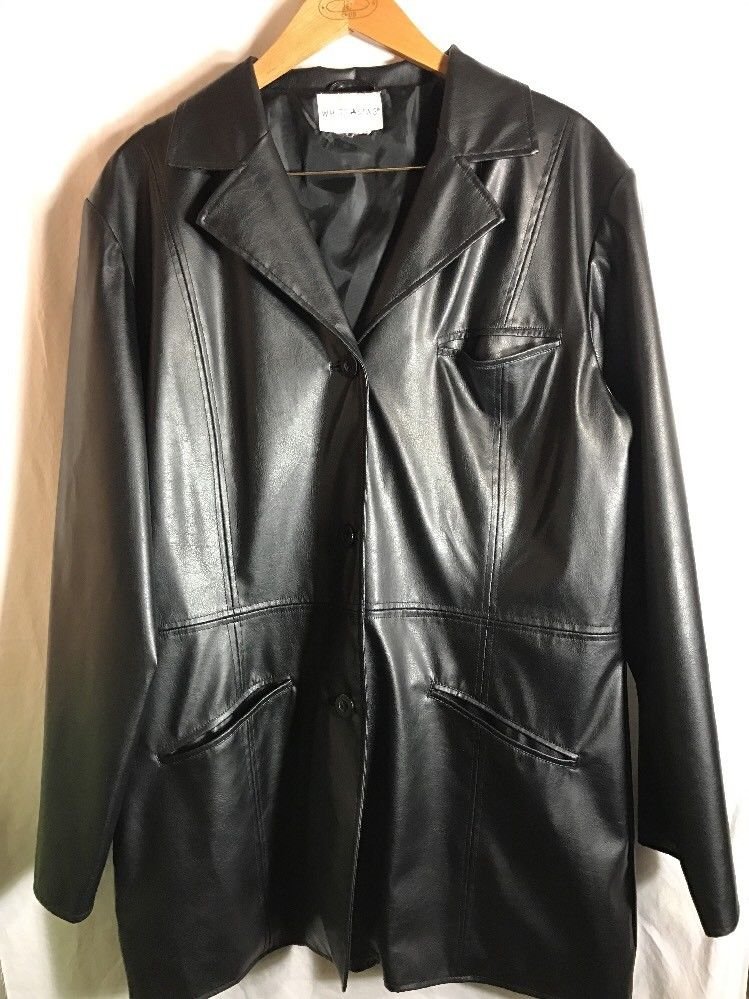 White Stag Black Polyurethane Vegan Leather Faux Coat Jacket Large (42)