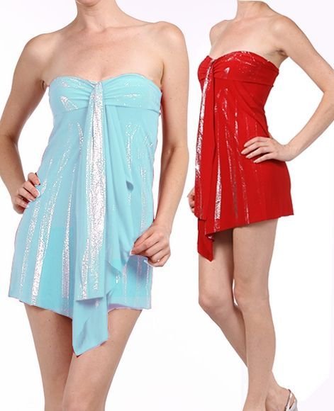 Metallic Silver Detailed Strapless Micro Mini Club Dress