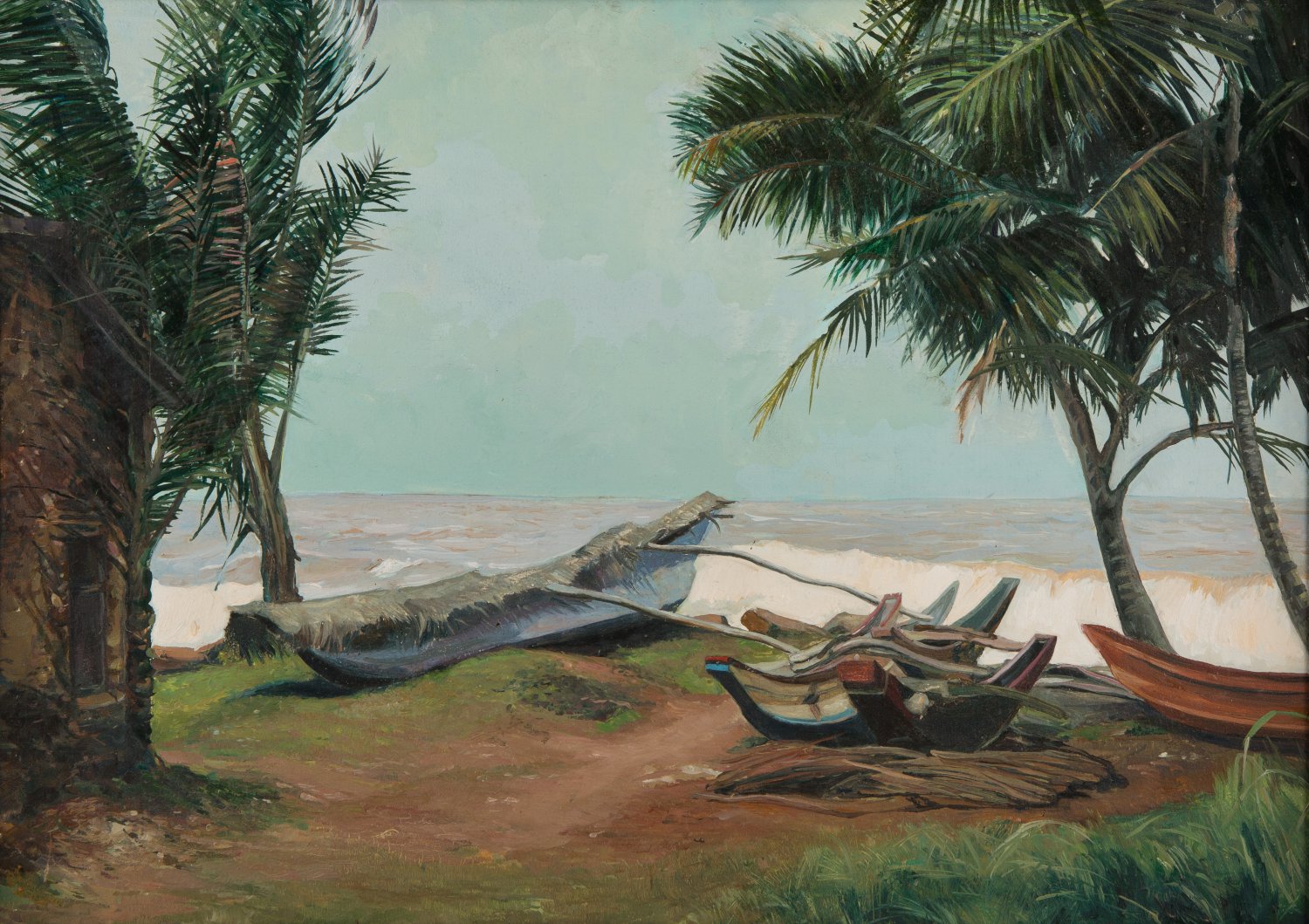 Boats on Sri Lanka Original Oil Painting Handmade