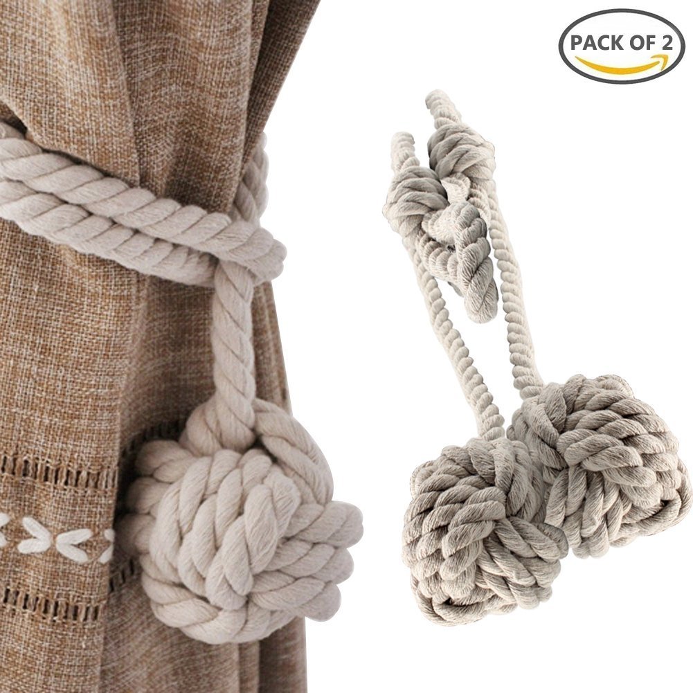 Window Curtain Tiebacks Hand Knitting, 2-Pack Cotton Rope Holdbacks for ...