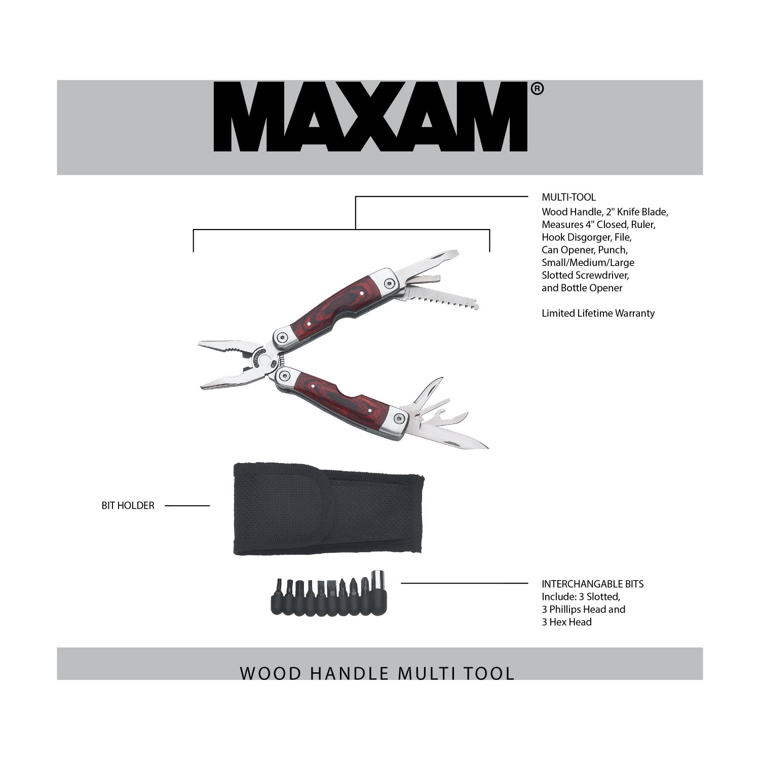 Maxam Wood Handle Multi Tool