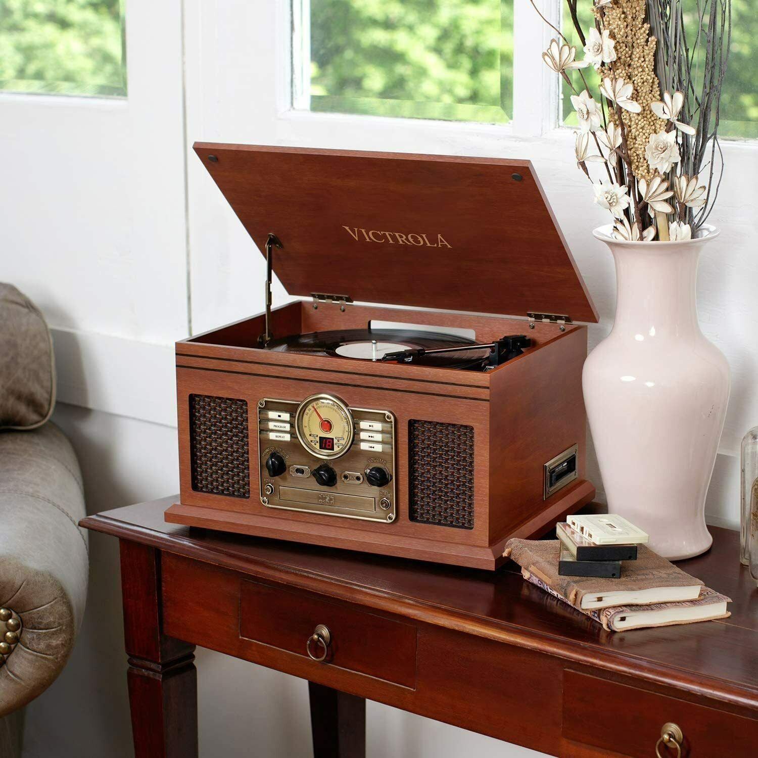 Victrola Nostalgic Classic Wood Bluetooth Turntable Entertainment Center