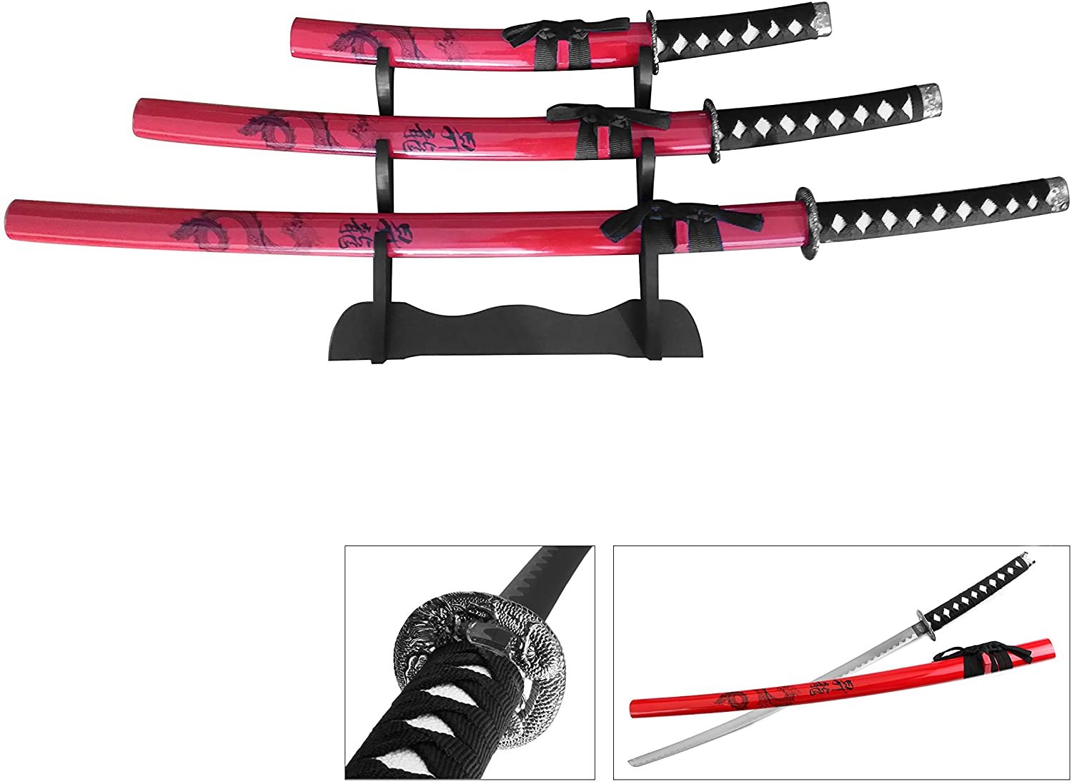 Snake Eye Tactical Two Tone Dragon Design 3 Piece Samurai Katana Set