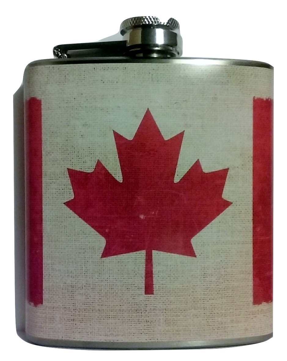 6 oz Canadian Flag Stitch Hip Flask