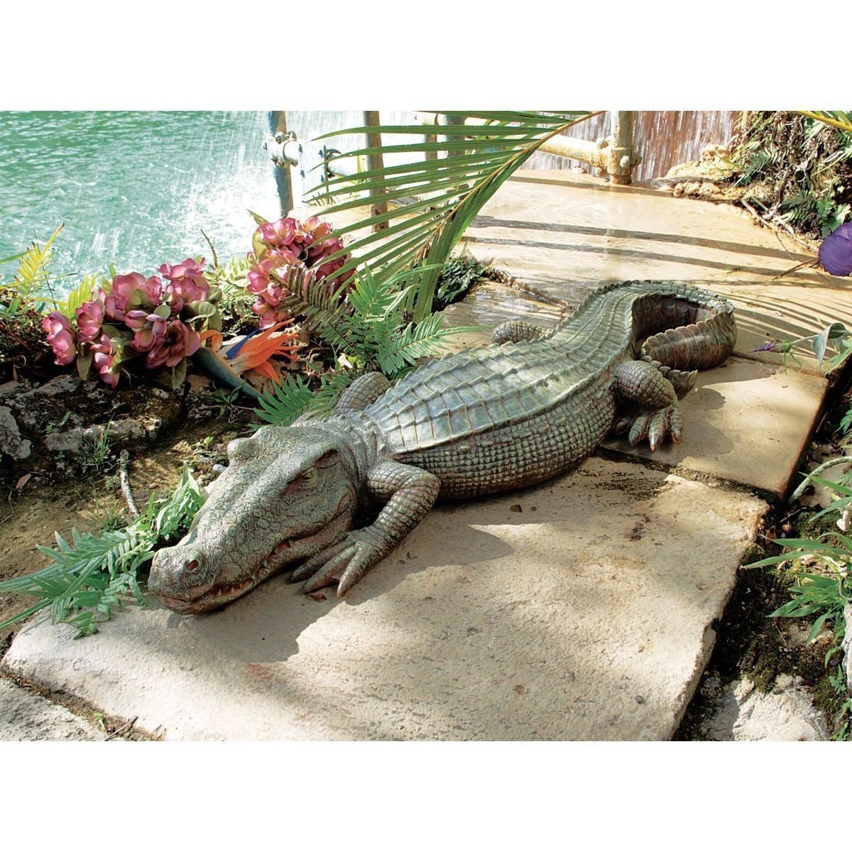 Alligator Sculpture Home Garden Pond Crocodile Outdoor Patio Gator ...