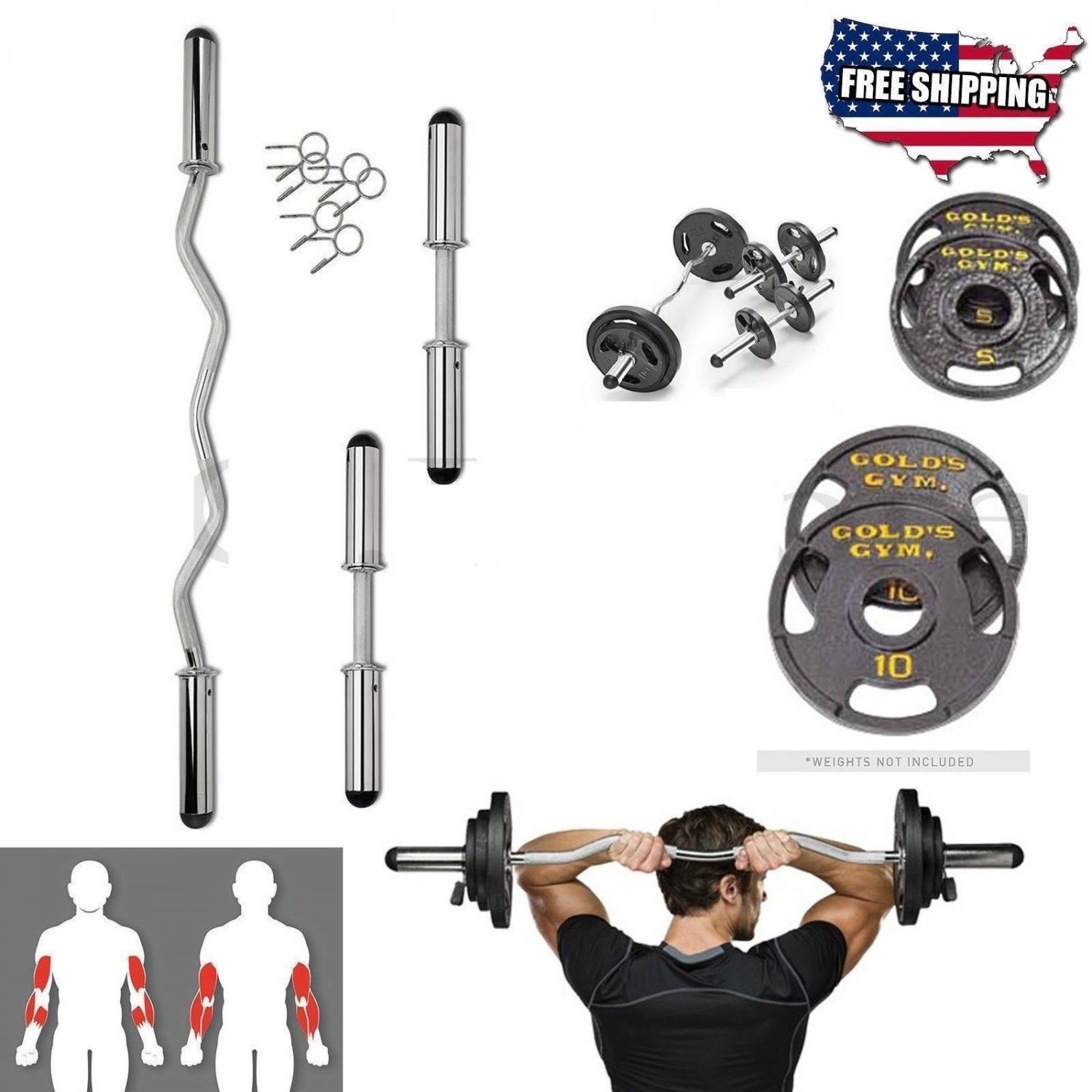 Olympic Curl Bar & Dumbbell Handles & Spring Collars For Training ...