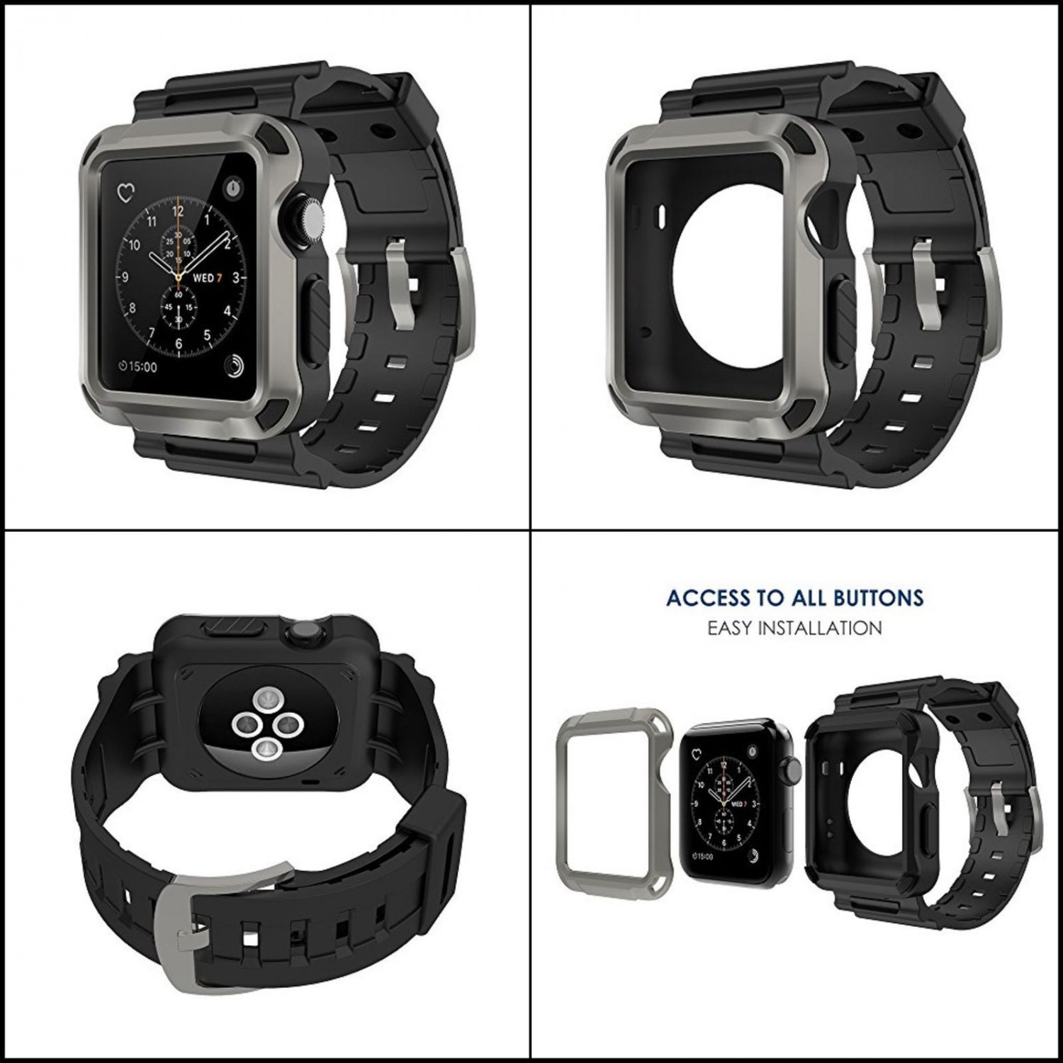 iWatch Watch Grey Rugged Protective Case Cover and Wrist Strap Band 42mm
