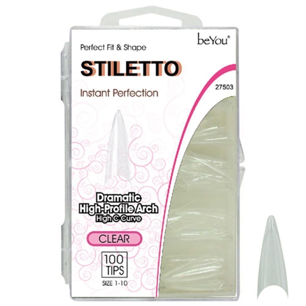 Beyou Stiletto 100 Professional Artificial Fake False Nail Tips Clear ...