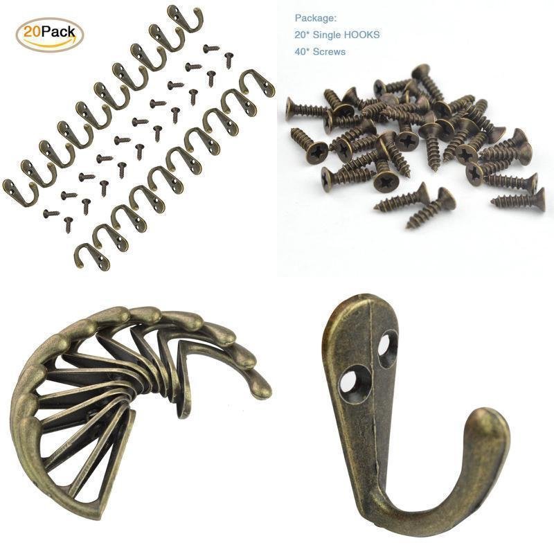 Vintage Wall Mounted Single Hangers 20 Pcs Bronze Hooks Single Coat 40 ...